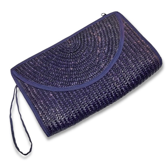 Unbranded | Bags | 7s Vintage Large Dark Blue Purple Straw Clutch Purse ...